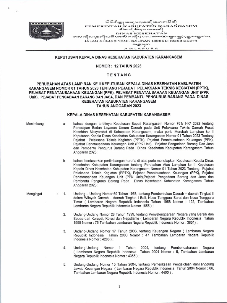 SK Kadis No 12 Tahun 2023 | PDF