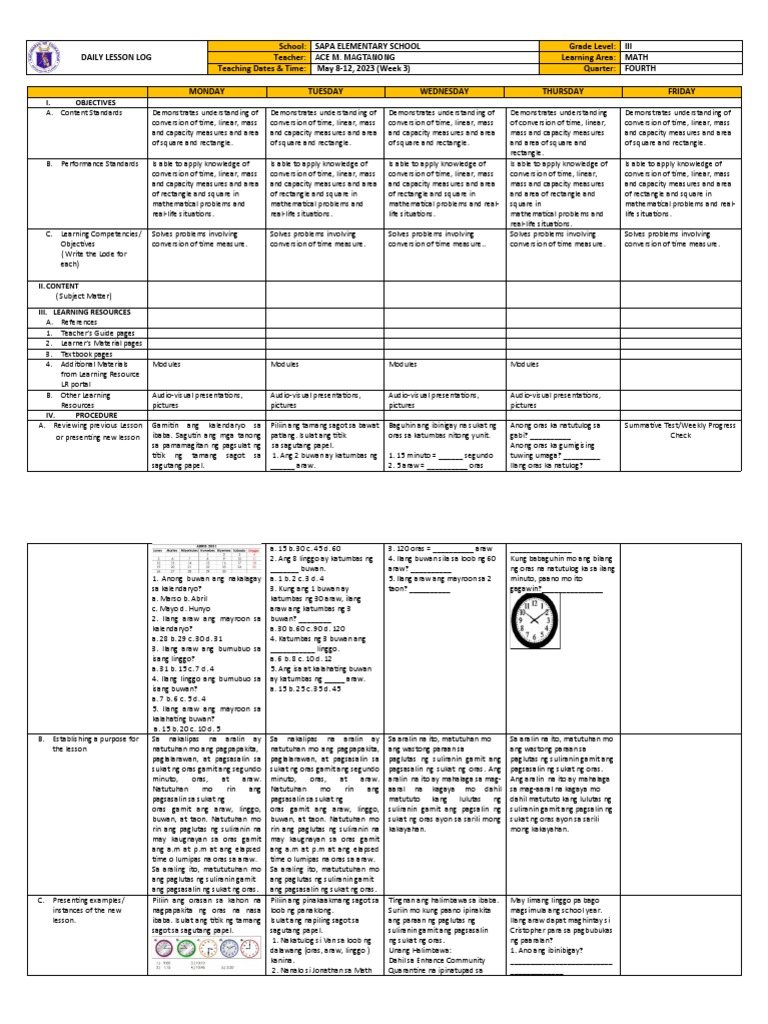 DLL MATH 3 Q4 W2 Solves-Problems-Involving-Conversion-Of-Time-Measure ...