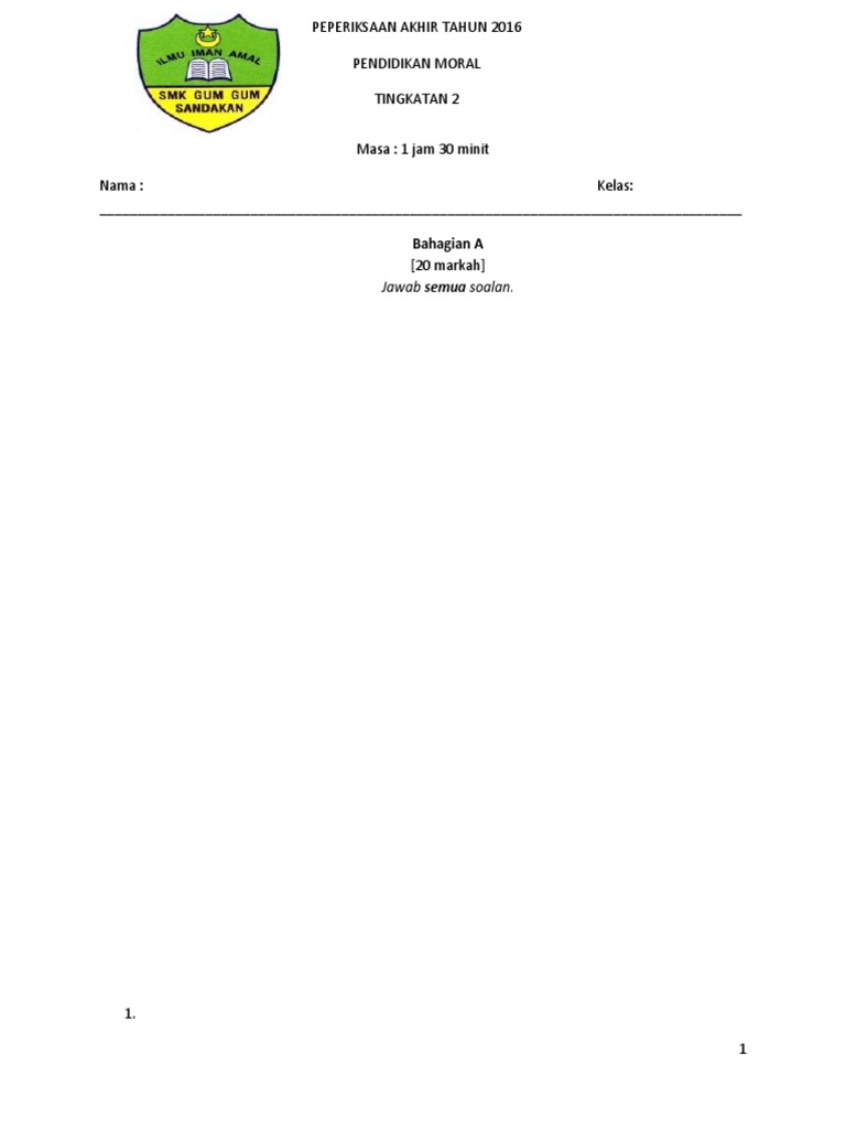 Soalan Moral F2 Final Pdf