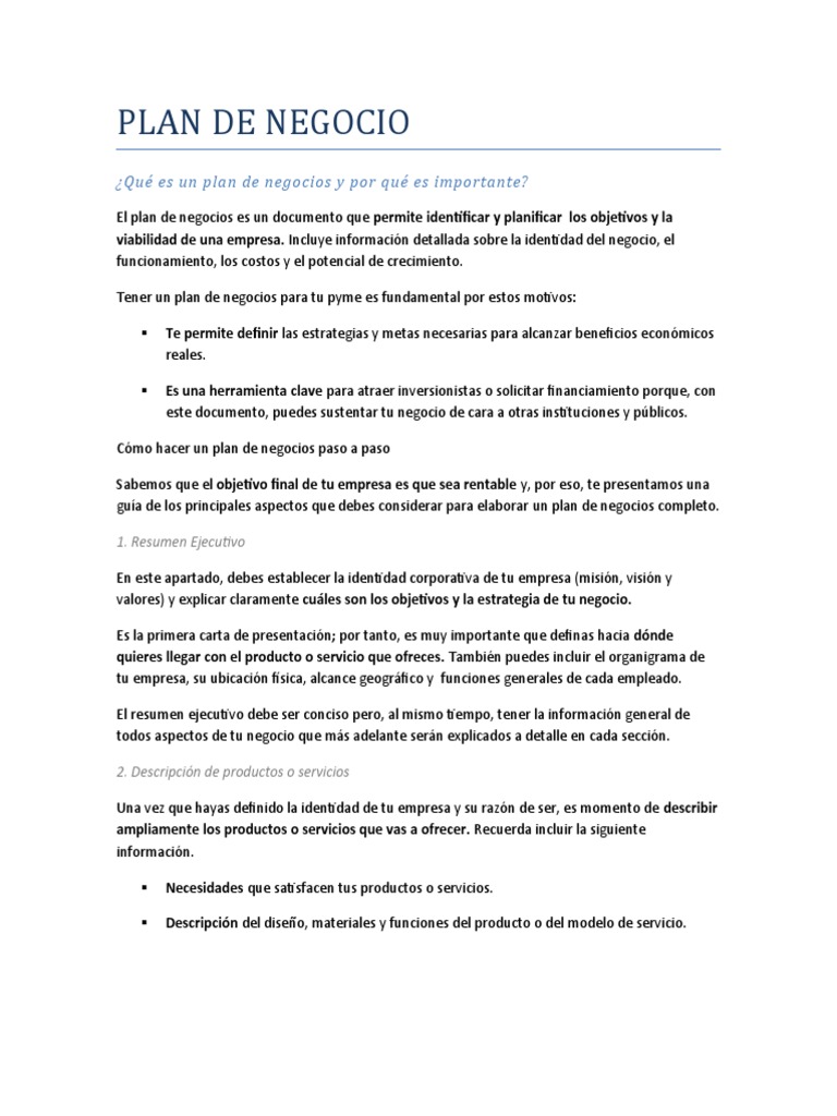 Plan de Negocio | PDF