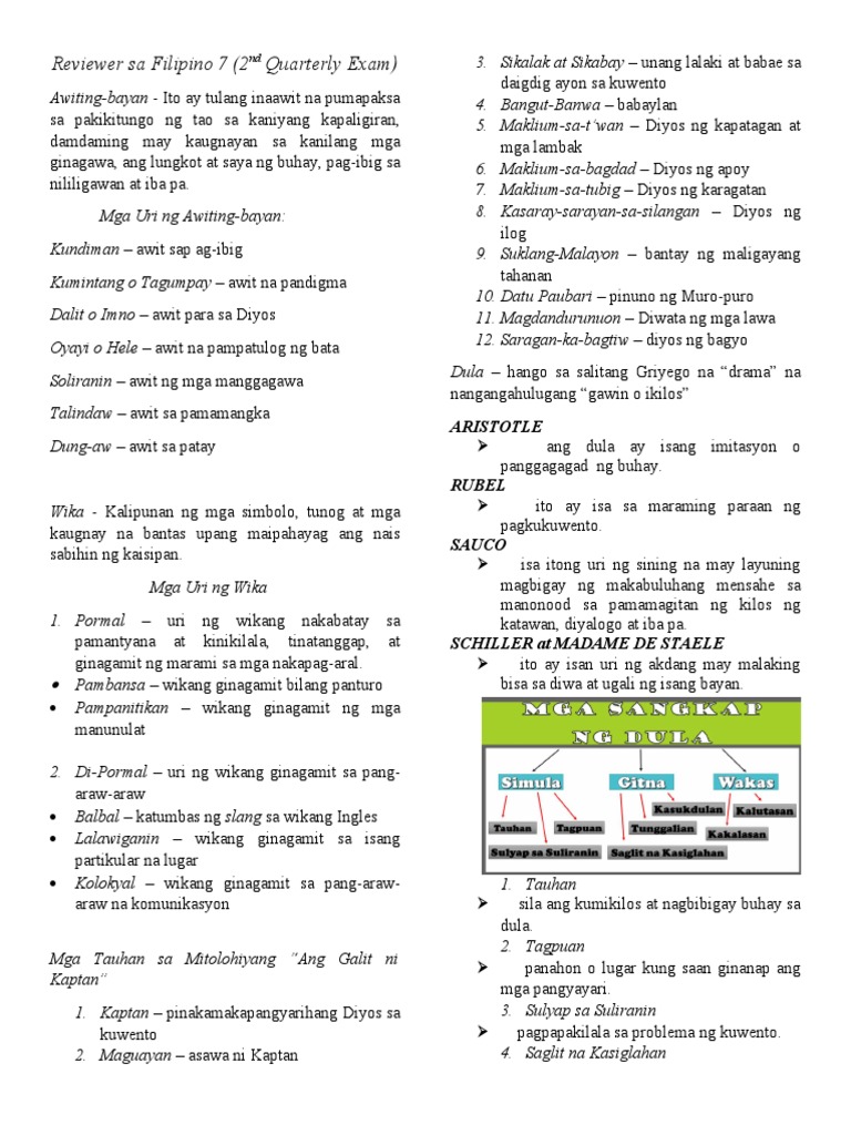 Reviewer Sa Filipino 7 | PDF