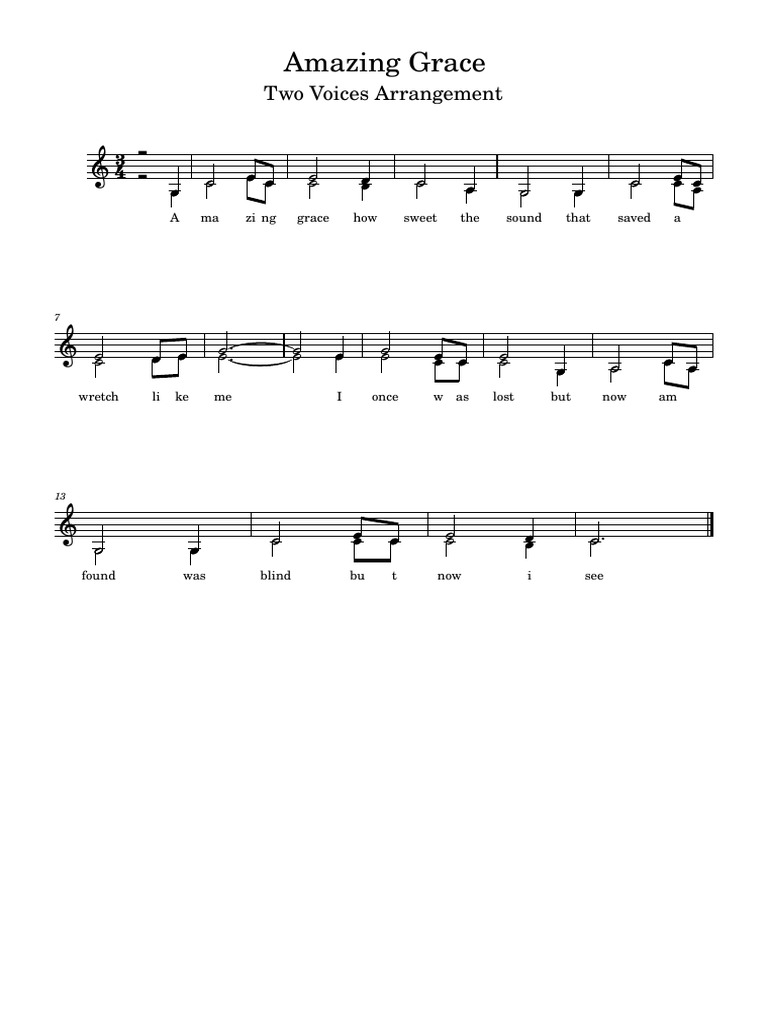 Two Voices Arrangement of Amazing Grace | PDF
