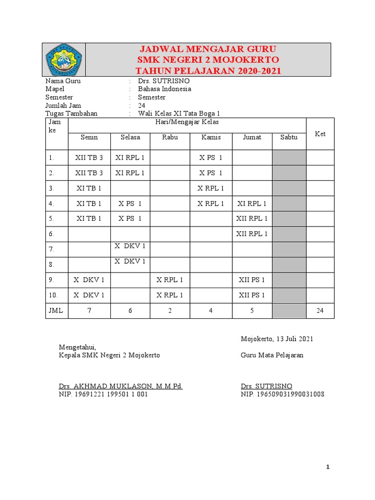 Jadwal Mengajar | PDF
