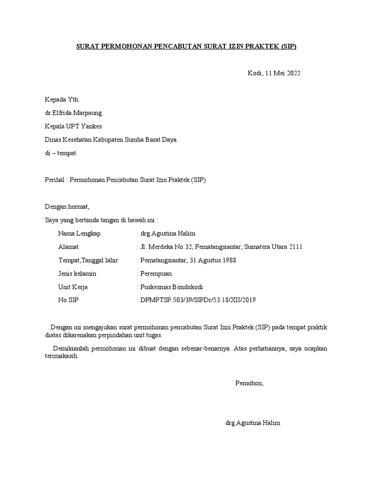 Surat Pencabutan SIP | PDF