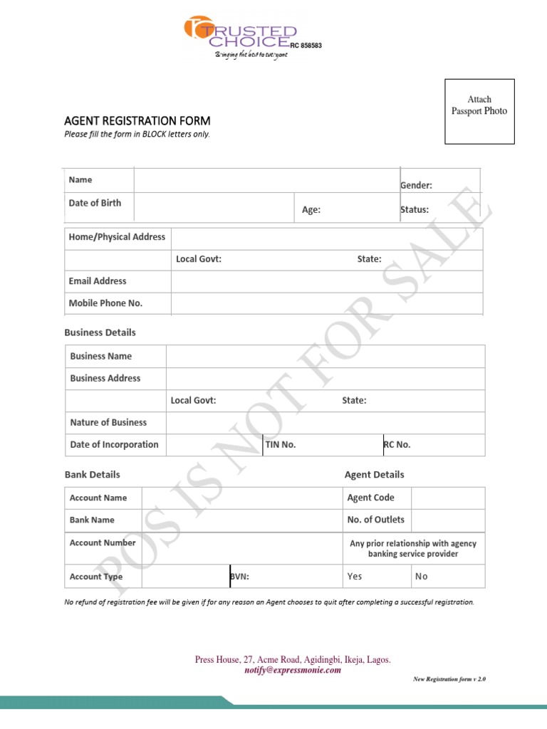 Agent Registration Form - 2.1 | PDF | Credit Card | Business Law