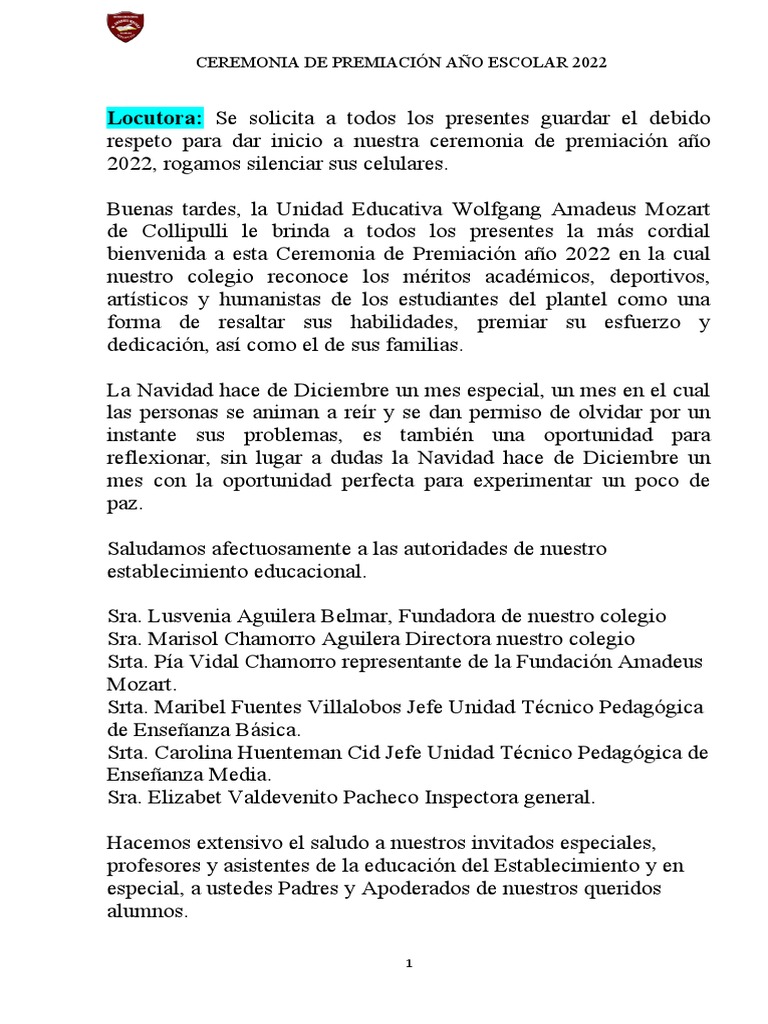 Libreto Premiacion 2022 | PDF