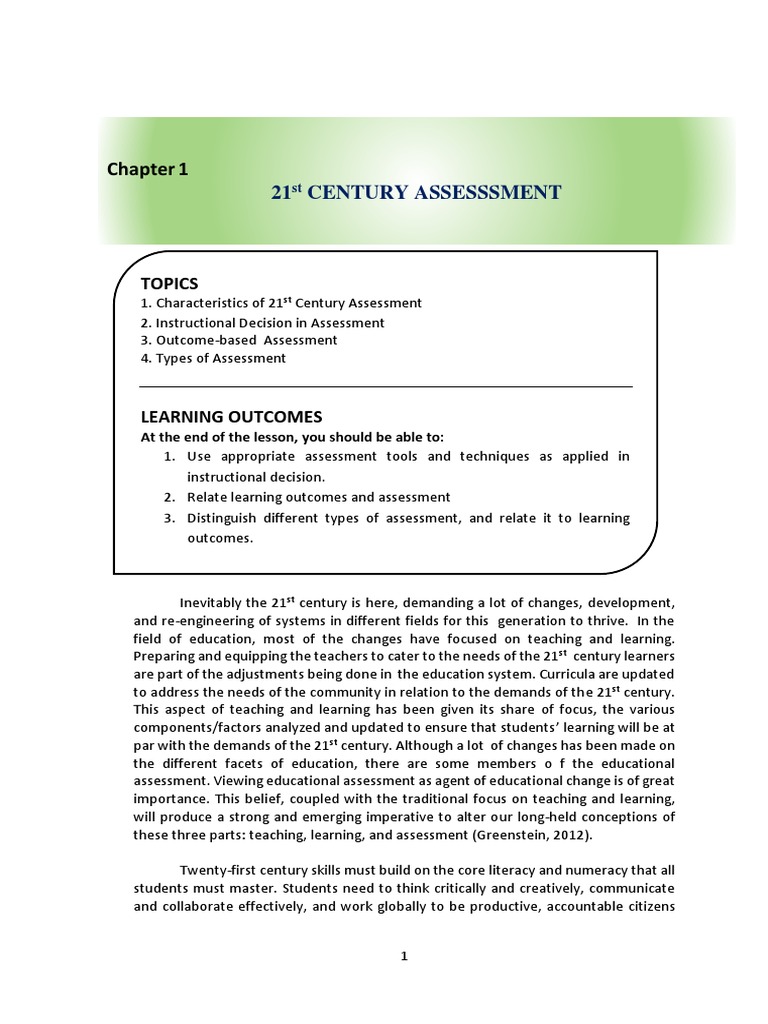 Assessing 21st Century Skills: Characteristics, Instructional Decisions, and Types of Assessment ...