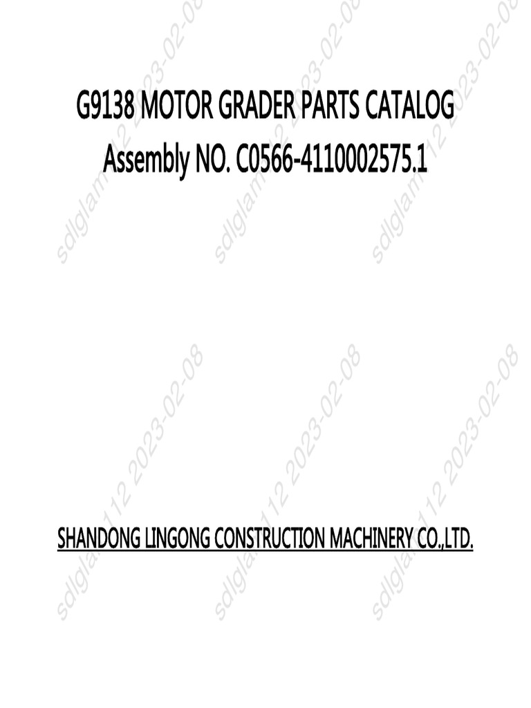 G9138 Motor Grader Parts Catalog Assembly NO. C0566-4110002575.1 | PDF
