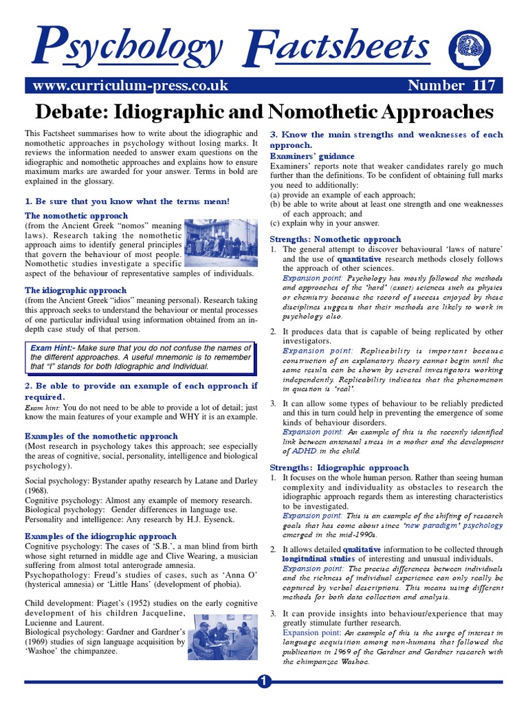 117 Idiographic Approach | PDF | Psychology | Attention Deficit Hyperactivity Disorder