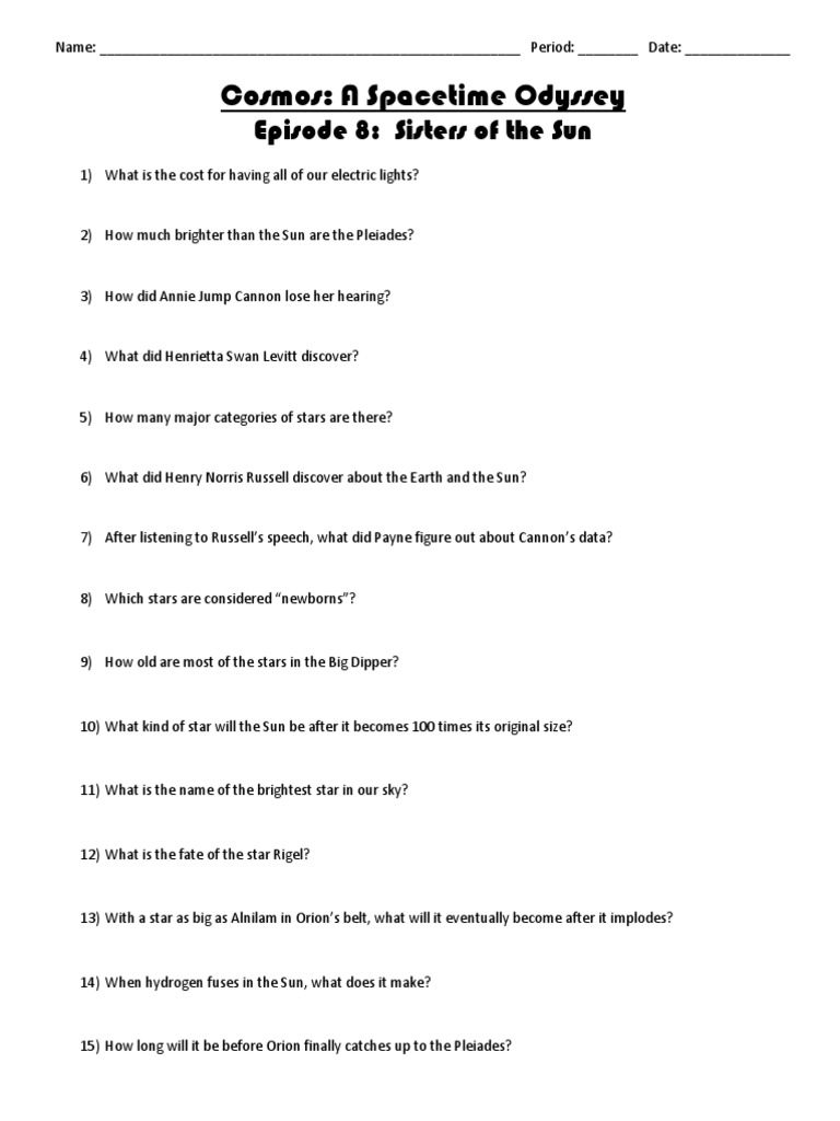 08 - Cosmos - Sisters of The Sun Video Worksheet | PDF