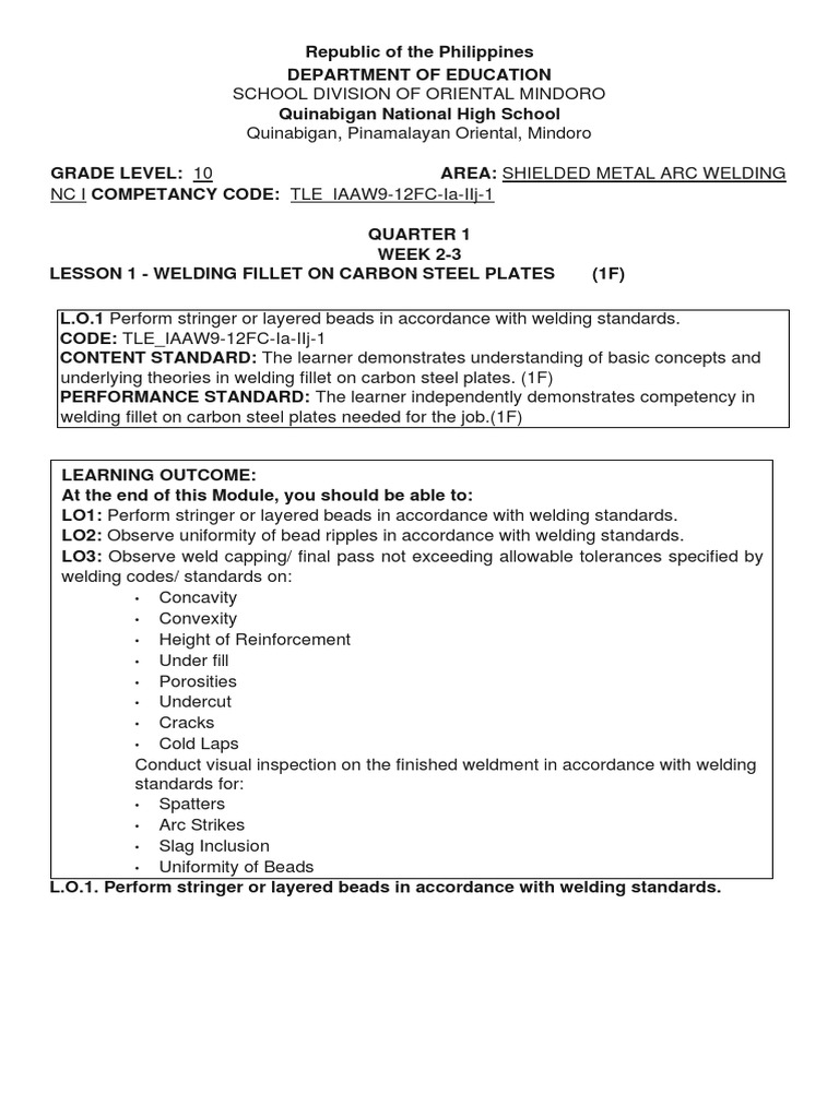 Smaw 9 Q3 W2-3 | Download Free PDF | Welding | Construction