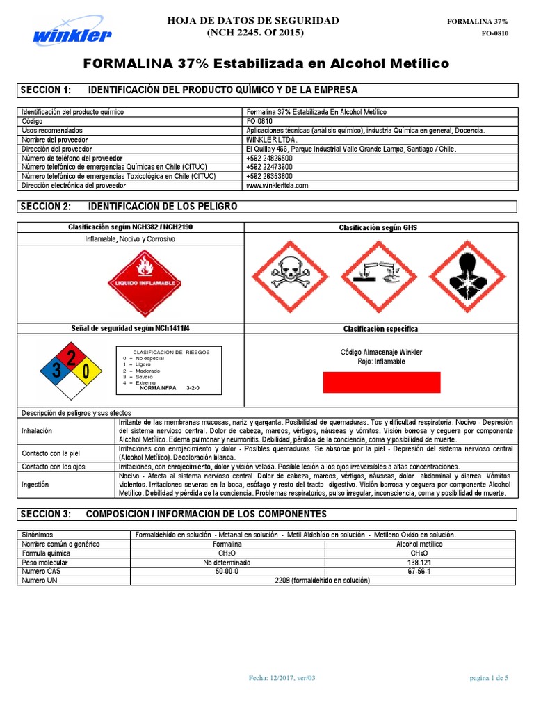 FORMALINA 37 Estabilizada en Alcohol Metílico | PDF