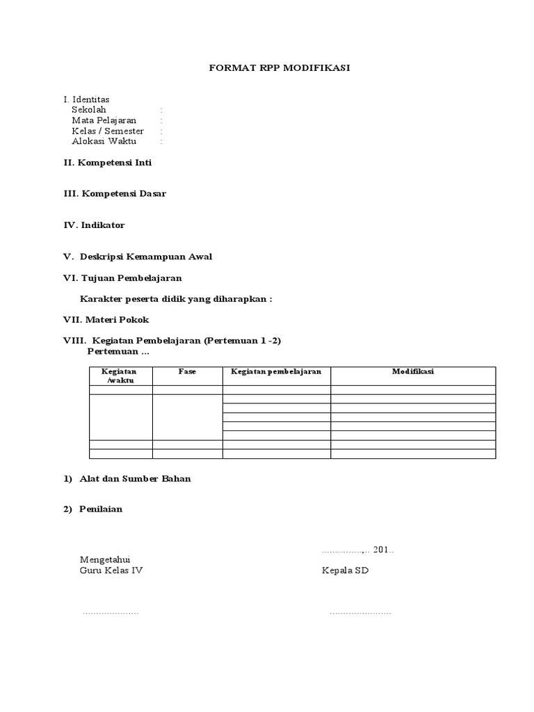 Contoh Format RPP Modifikasi | PDF