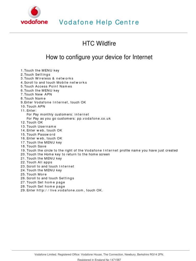 HTC Wildfire Internet Setup Guide | PDF