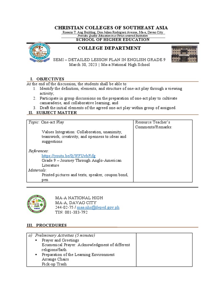 One Act Play Lesson Plan | PDF