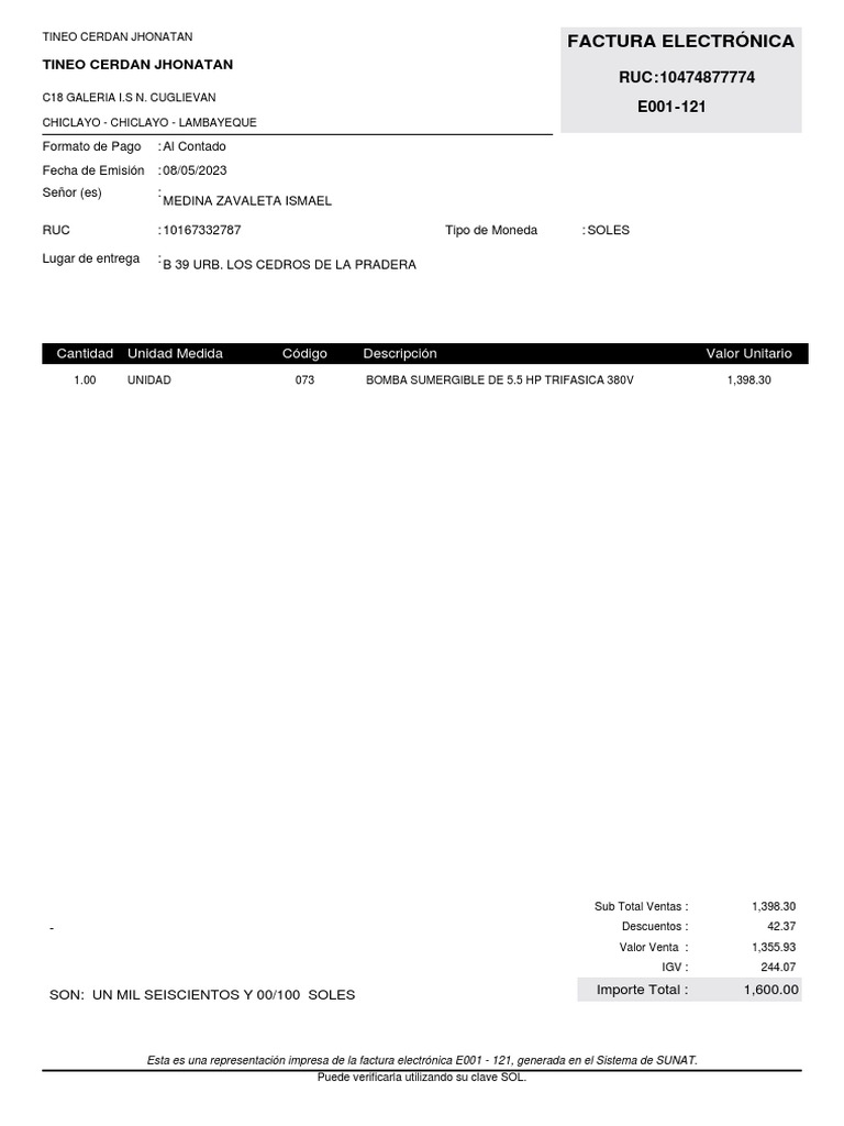 Factura 10474877774 E001 121 | PDF