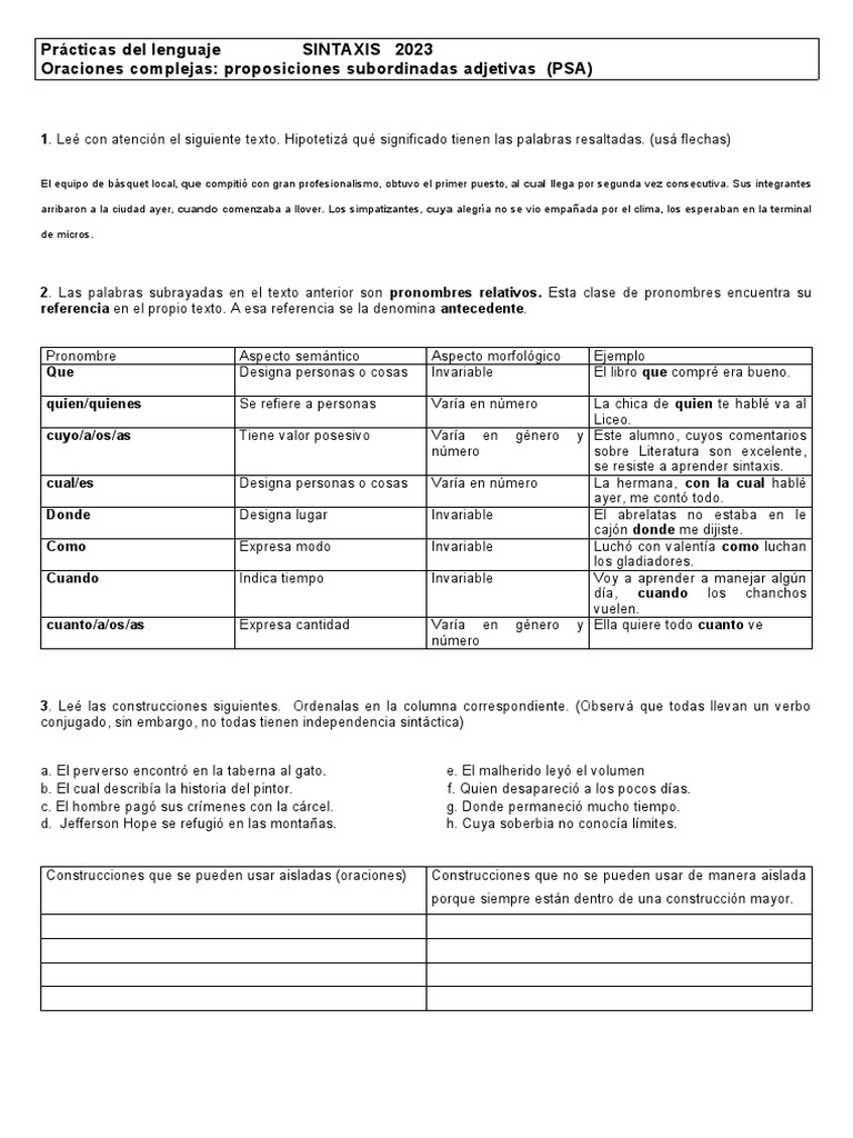 Psa 2023 | PDF | Oración (Lingüística) | Gramática