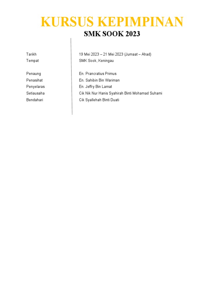 Skop Tugas Biro Kem Kepimpinan 2023 | PDF