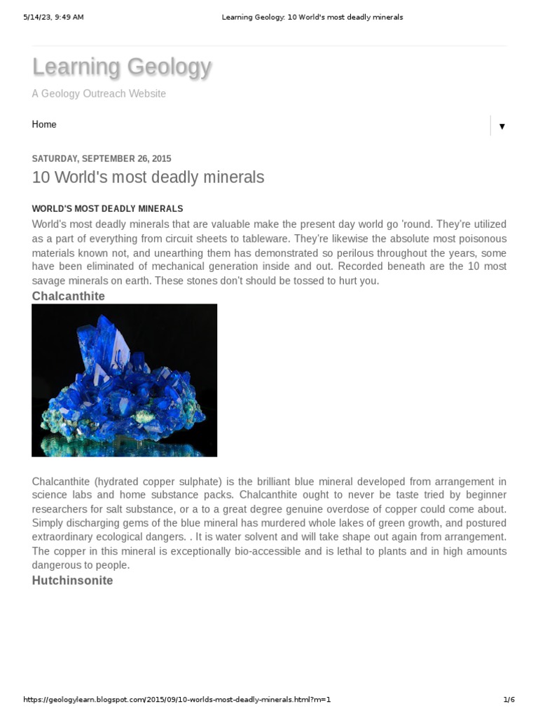 Learning Geology - 10 World's Most Deadly Minerals | PDF
