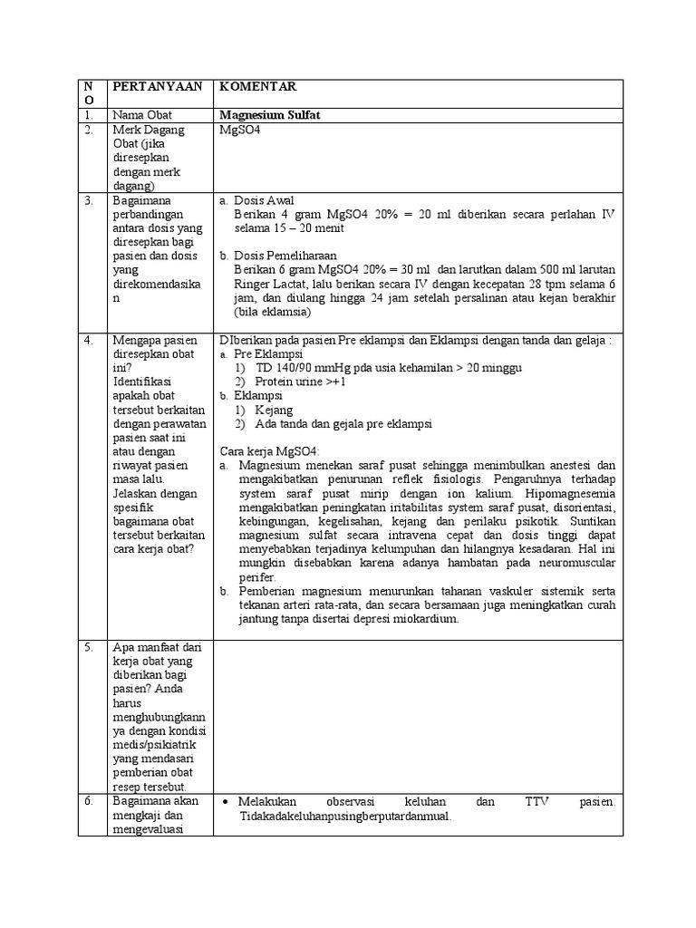 Dosis dan Efek Samping Magnesium Sulfat dan Codein | PDF