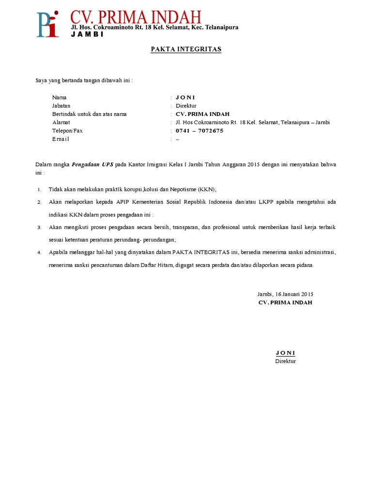 PQ CV. Prima Indah | PDF