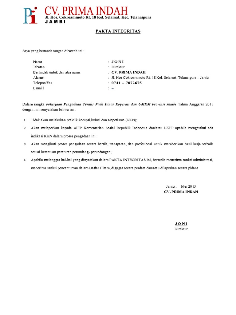 PQ CV. Prima Indah | PDF