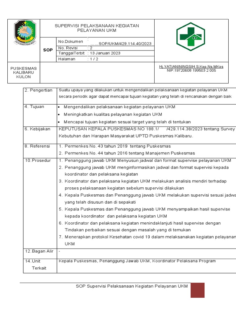 2.8.1 Sop Supervisi Ukm | PDF