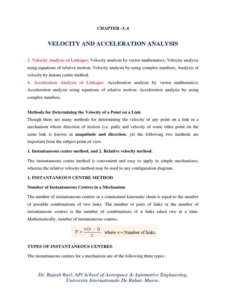 Chapter-3&4 Velocity and Acceleration Analysis | PDF