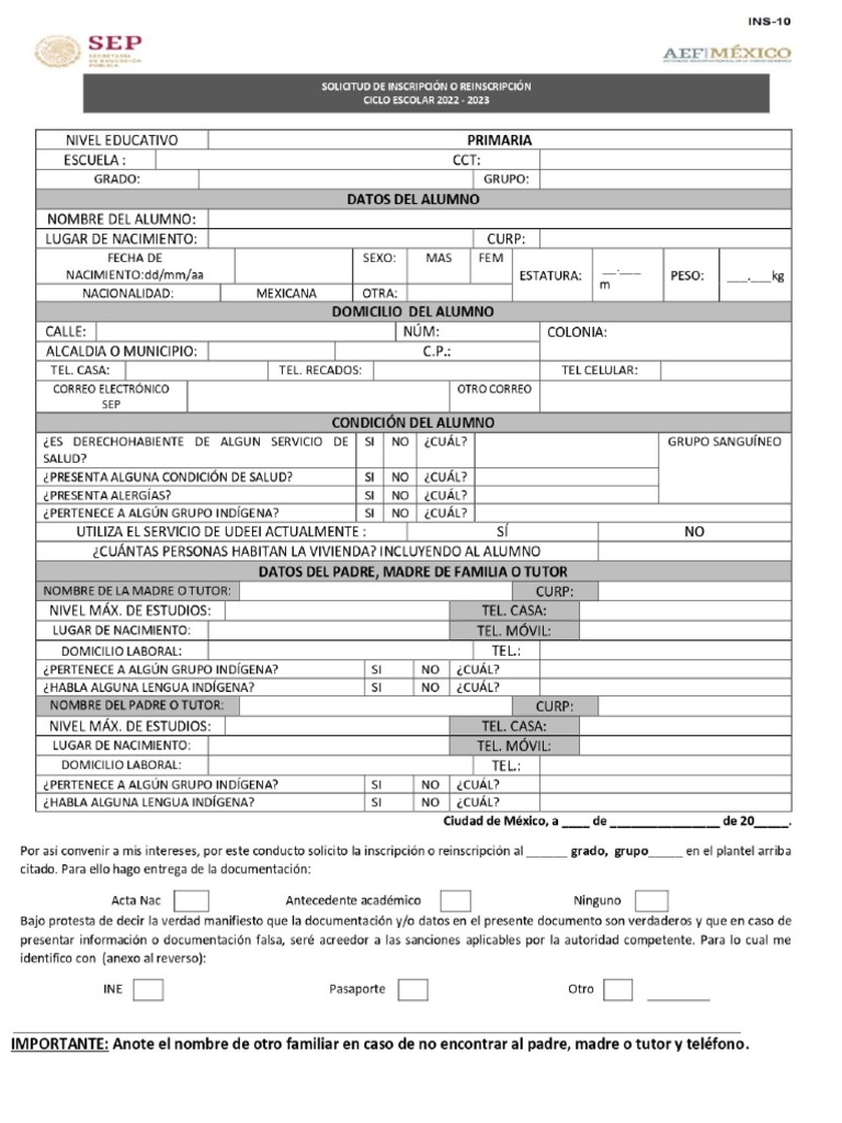 Formato Inscripcion INS-10 | PDF