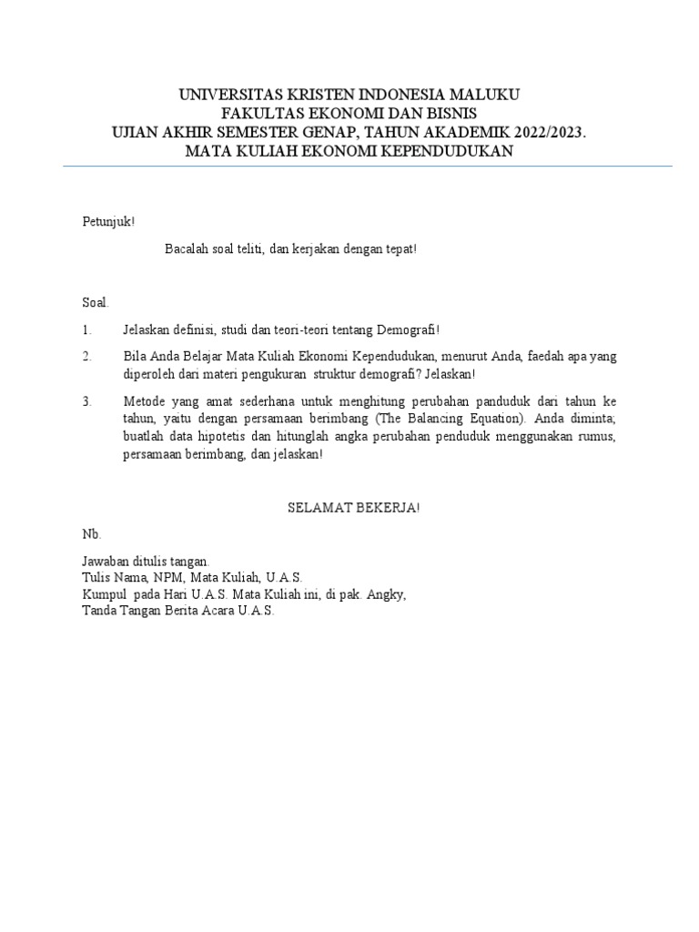 UAS Ek. Kependudukan | PDF