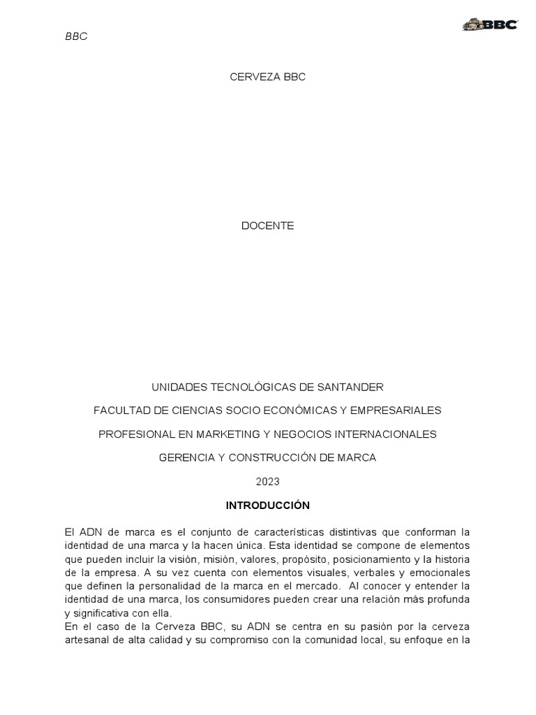 Cervaza BBC | PDF | Marca | Calidad (comercial)