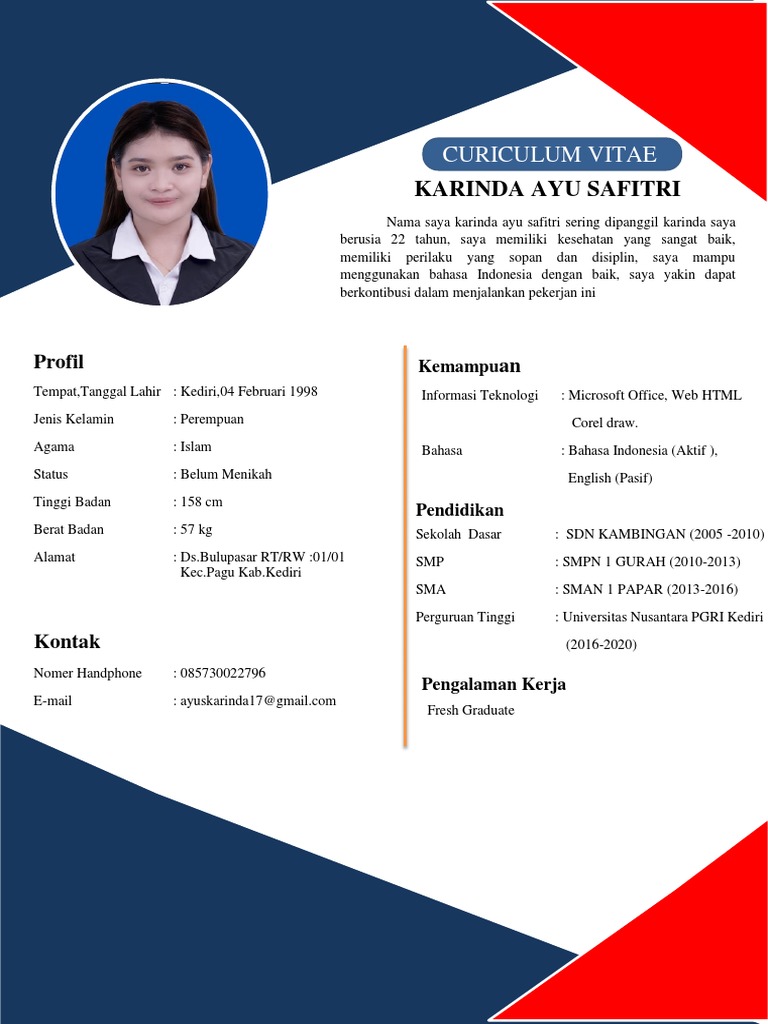 CV Karinda Ayu Safitri - Fresh Graduate | PDF