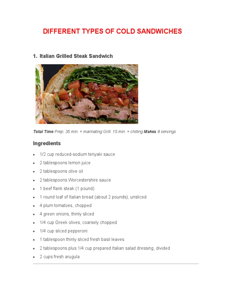 Different Types of Cold Sandwiches | PDF