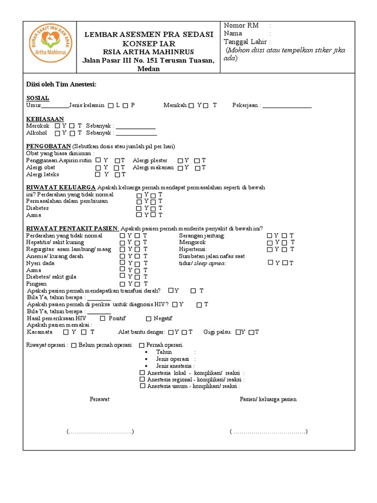 Asesmen Pra Sedasi Konsep Iar | PDF