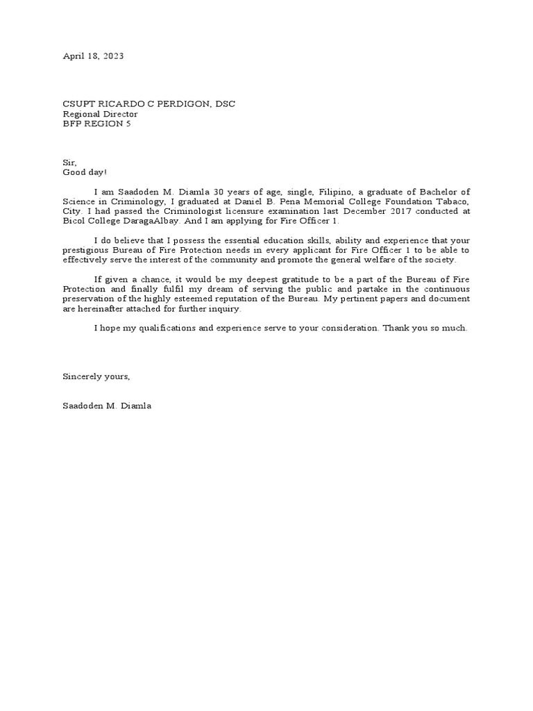 Application Letter BFP | PDF