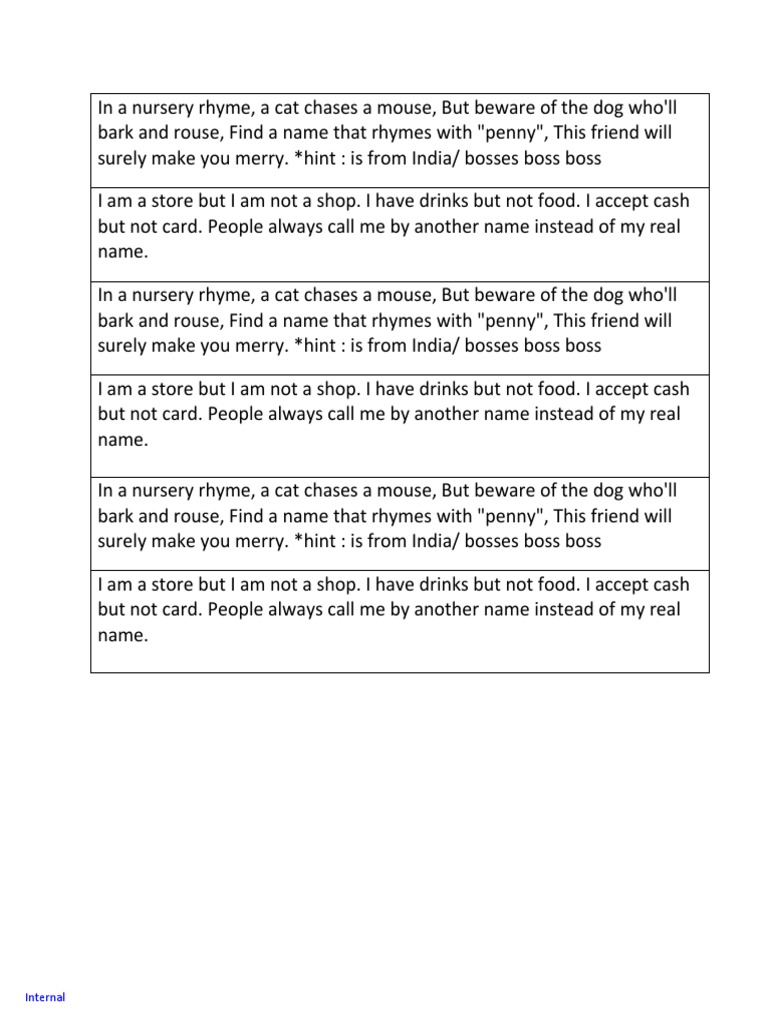 Nursery Rhyme and Riddle Puzzle | PDF