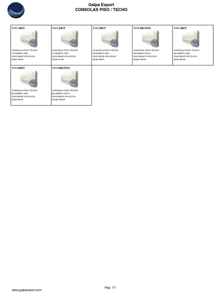 Piso Cielo Ecox R22 y R410 Mub y Mub4 | PDF