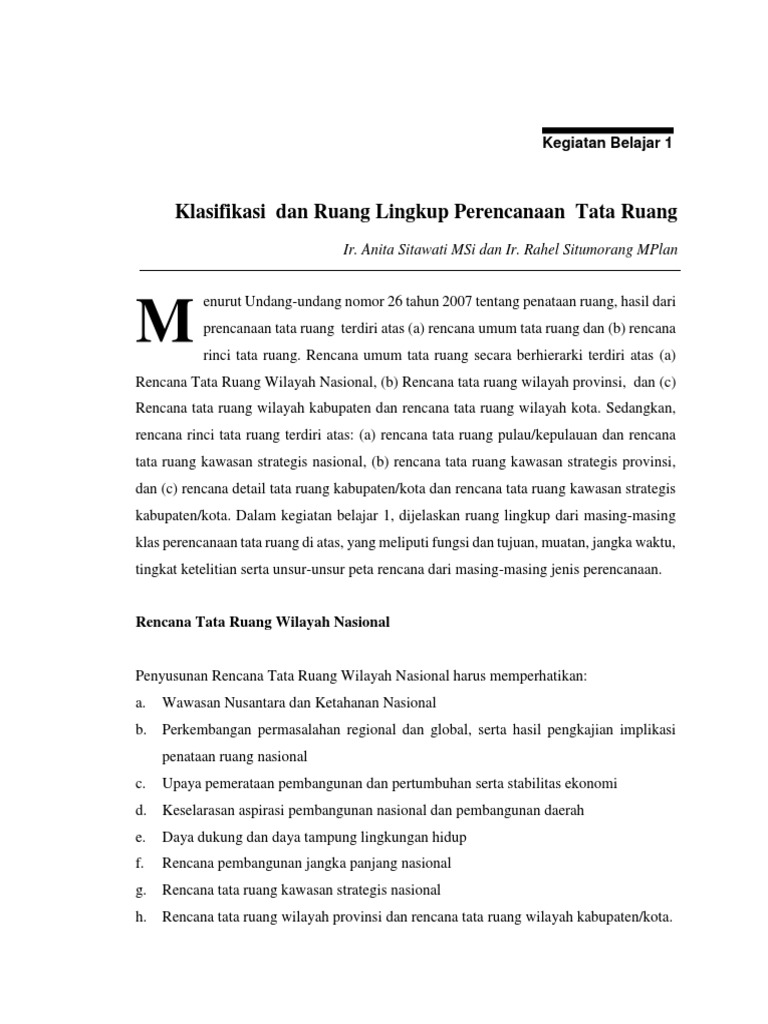 Sesi 4 1 Klasifikasi Dan Ruang Lingkup Perencanaan Tata Ruang Pdf
