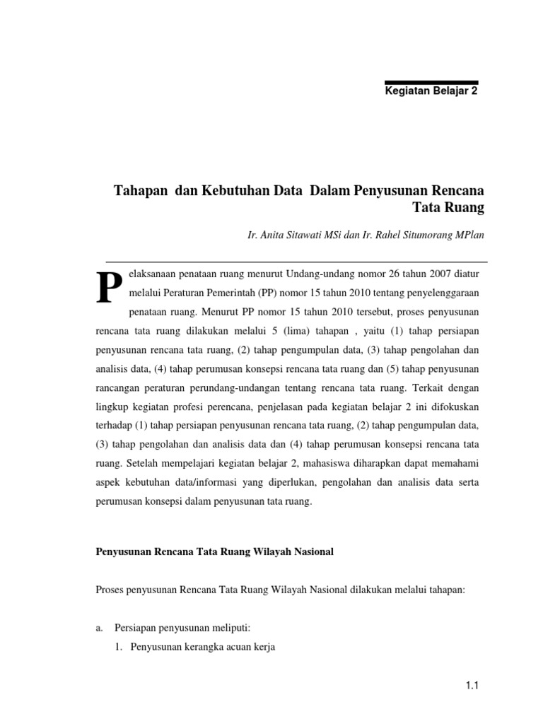 Sesi 4.2 Tahapan Dan Kebutuhan Data Dalam Penyusunan Rencana Tata Ruang | PDF