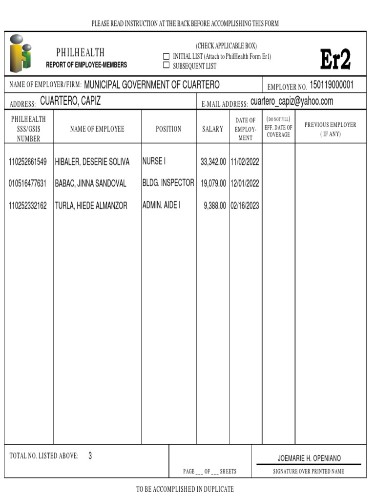 PHILHEALTH ER2 | PDF