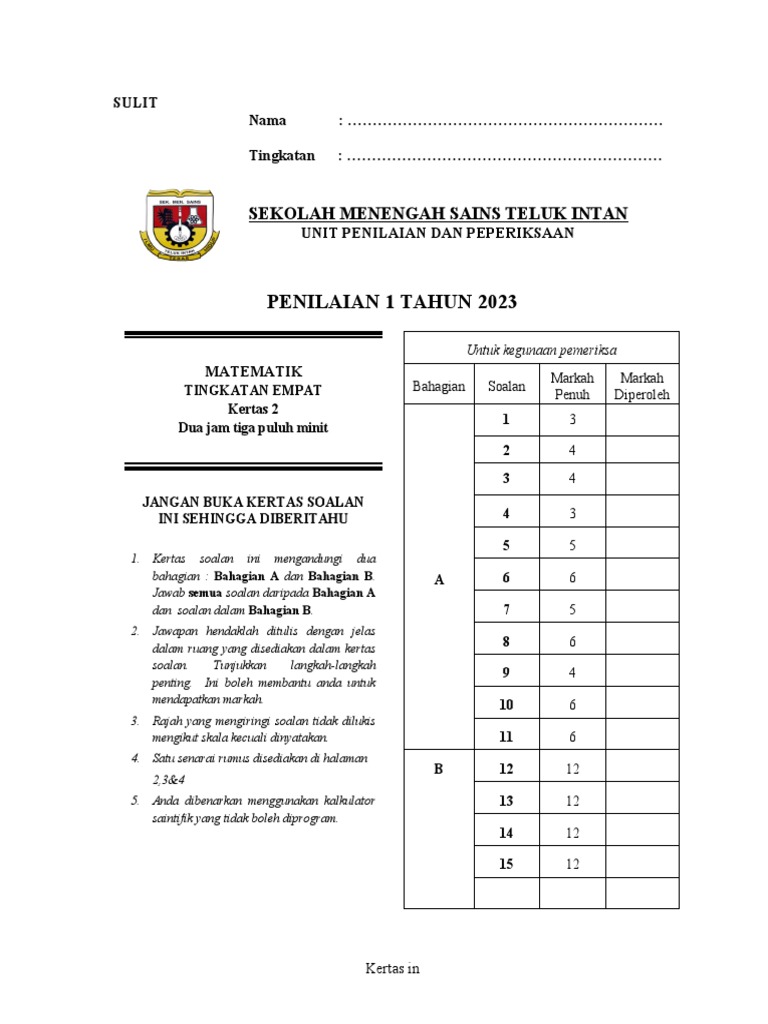 Cover P1 (Dengan Kotak Markah) | PDF