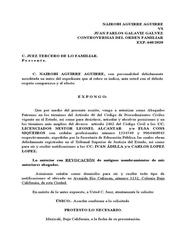 Revocacion Y Autorizacion De Nuevo Abogado Pdf