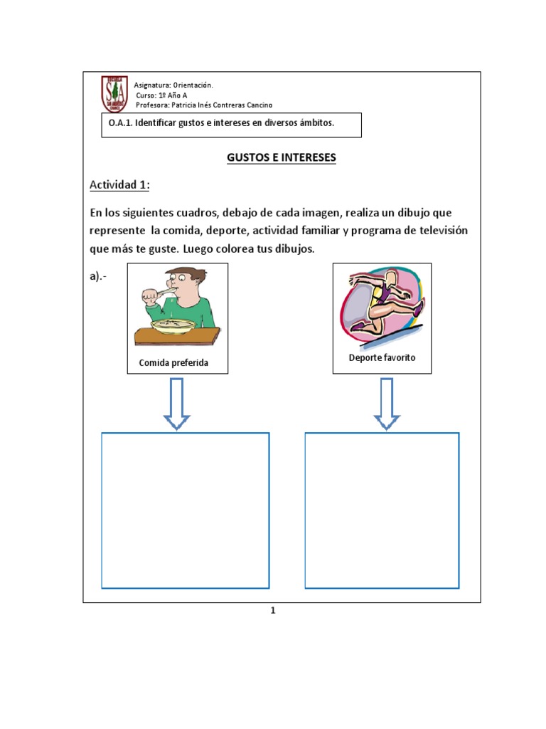 Actividad Gustos e Intereses. Orientación. | PDF