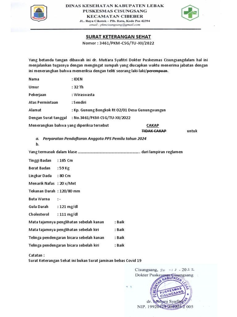 Surat Keterangan Sehat Word | PDF | Kesehatan Holistik