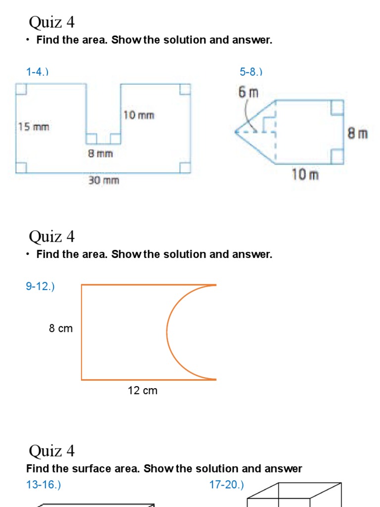 QUIZ - Area of Composite and Surface Area | PDF
