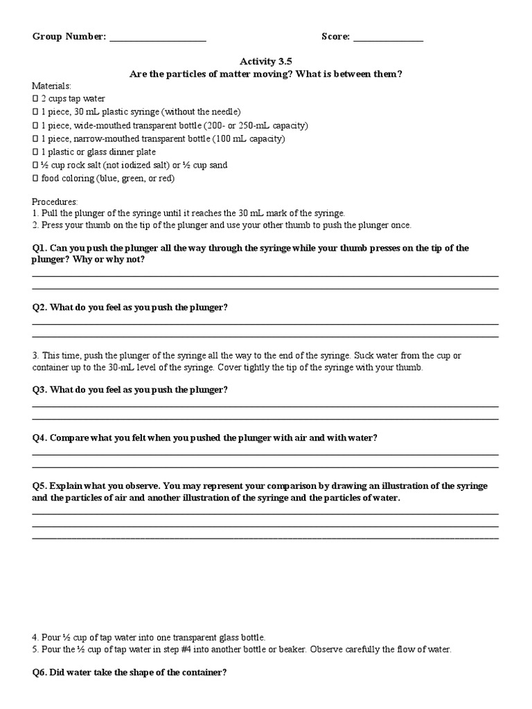 Activity Sheet in Science 8 | PDF | Syringe