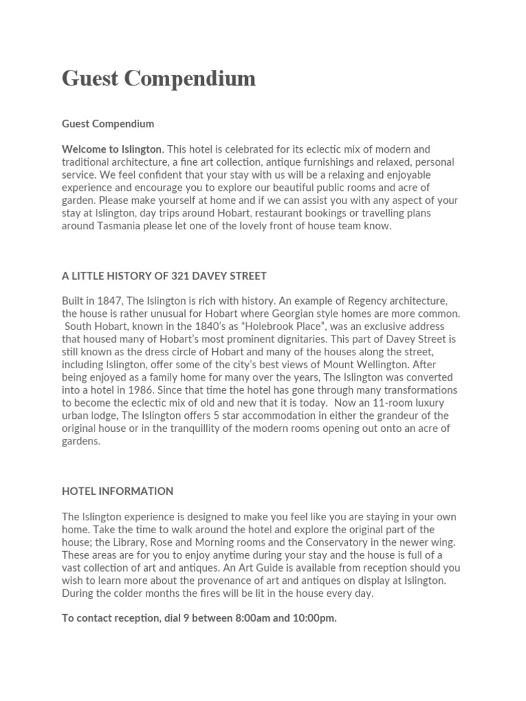 Guest Compendium | PDF | Hotel | Menu