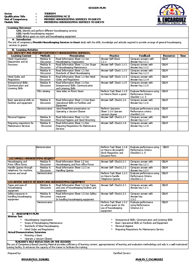 Housekeeping Services Training Plan | PDF | Housekeeping | Modular ...