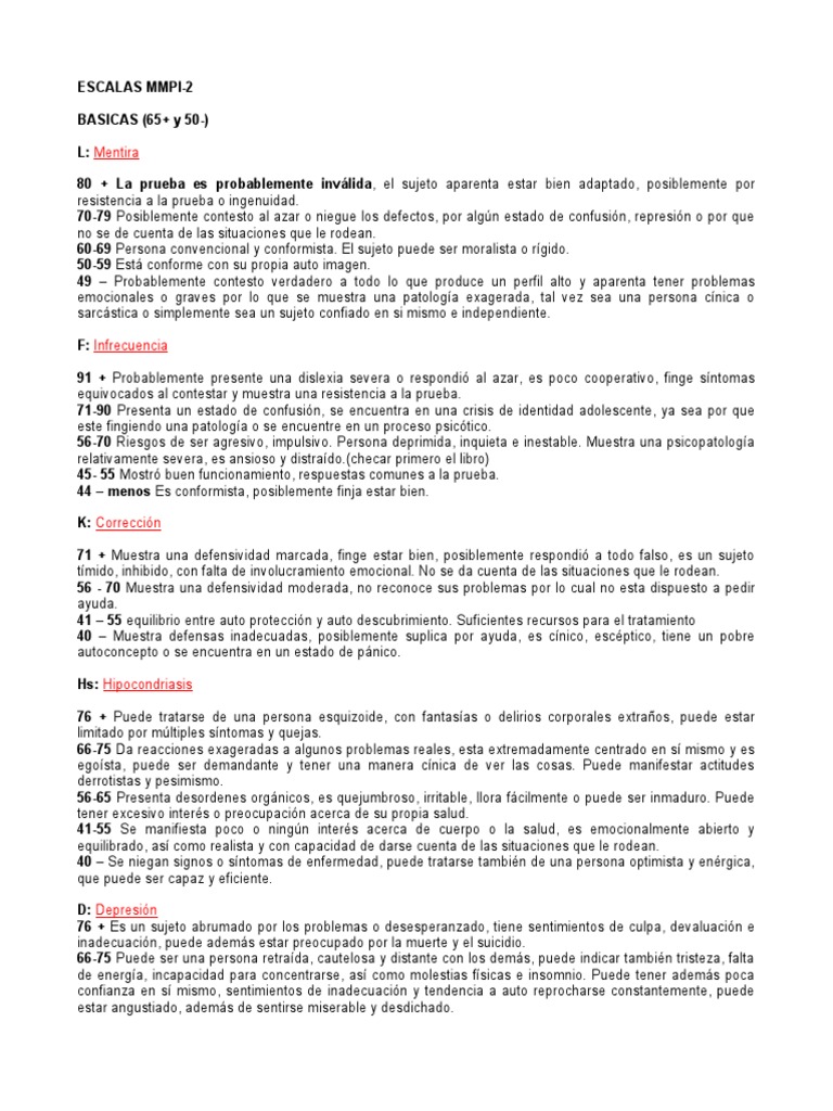 Escalas MMPI-2 - 16FP | PDF
