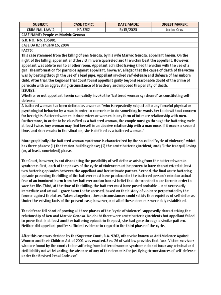 People Vs Marivic Genosa | PDF